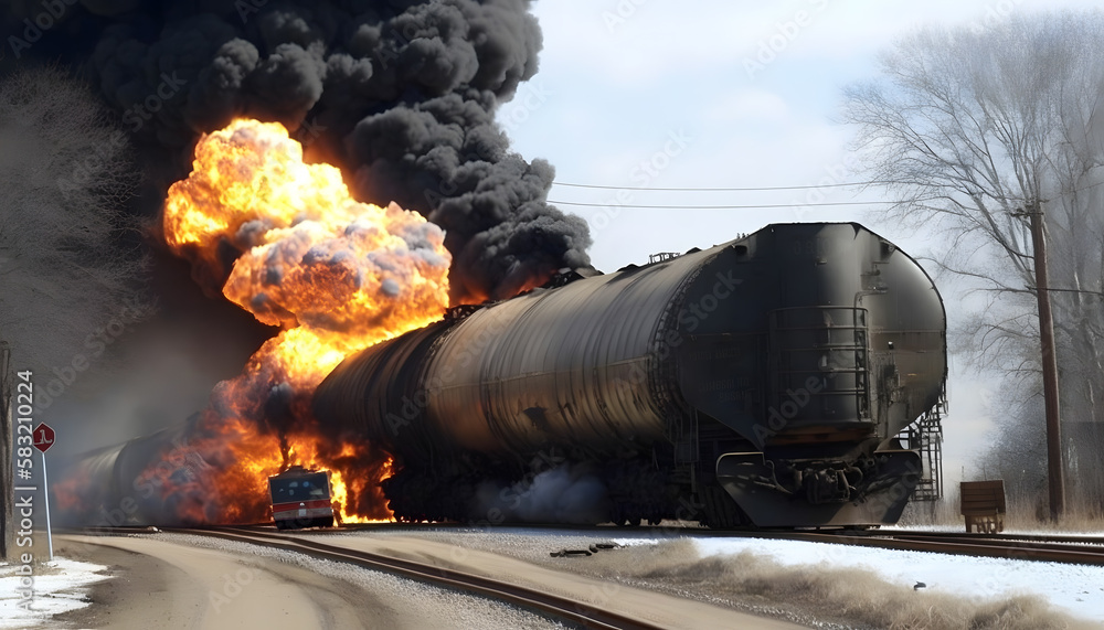 Stock-Illustration „Tanks burning fire with pesticides. Wagons freight ...