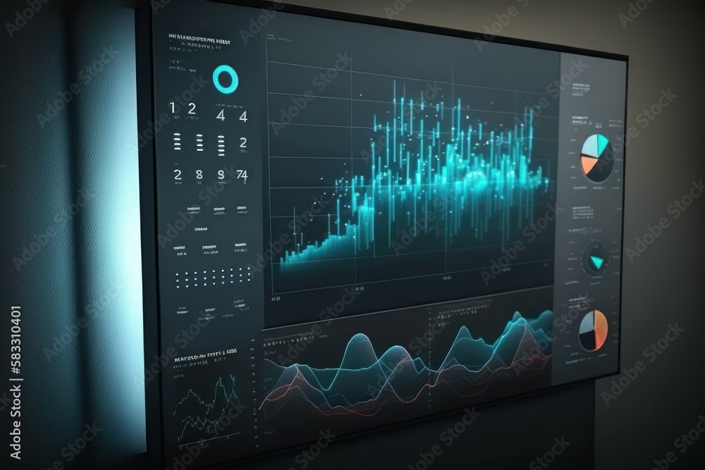 Computer monitor with analytical data visualization. AI generated ...