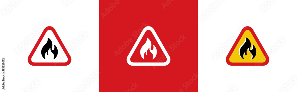 Fire warning sign. Attention flammable material symbol. Flammable ...
