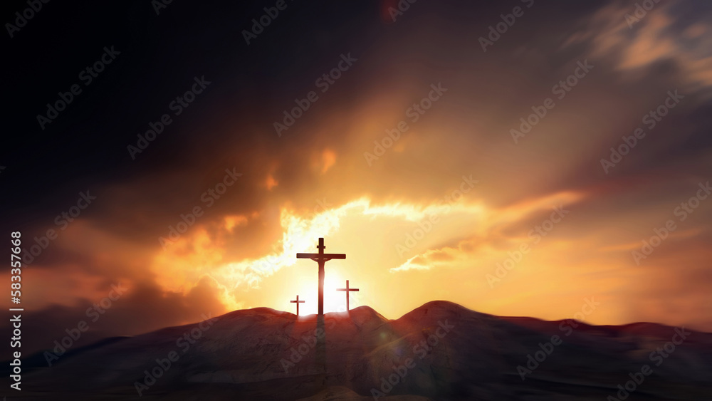 Passion Week cross on a hill symbolizing the sacrifice, suffering ...