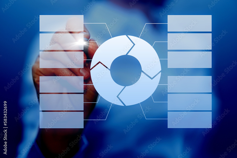 Business process concept. Business process and workflow automation with flowchart, management ...