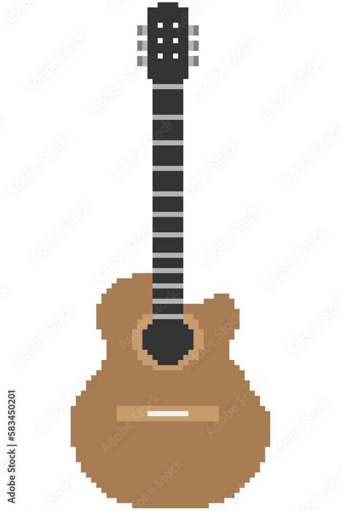 classic acoustic guitar 8 bit for Music store logo icon on white ...