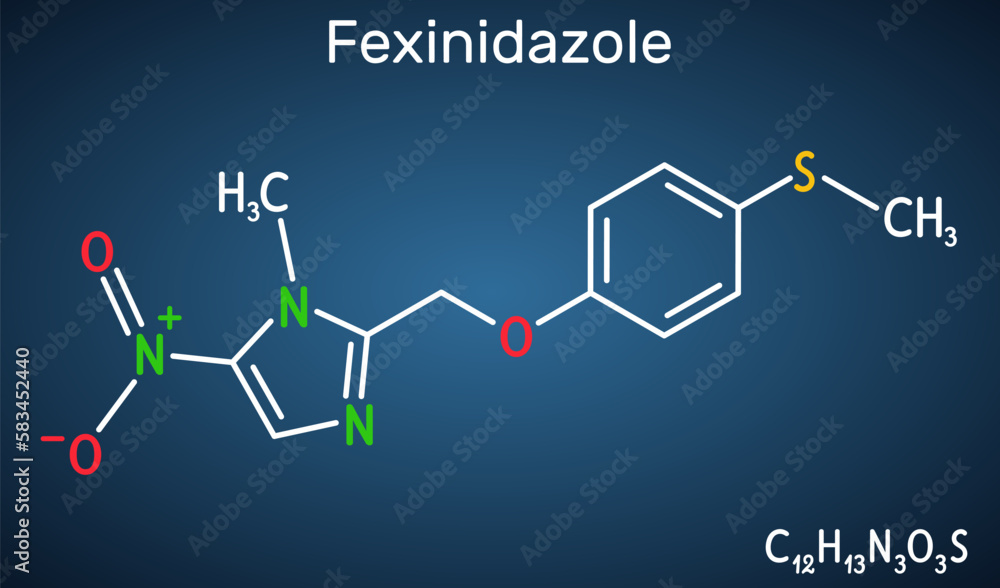 Fexinidazole molecule. It is drug used to treat African trypanosomiasis ...