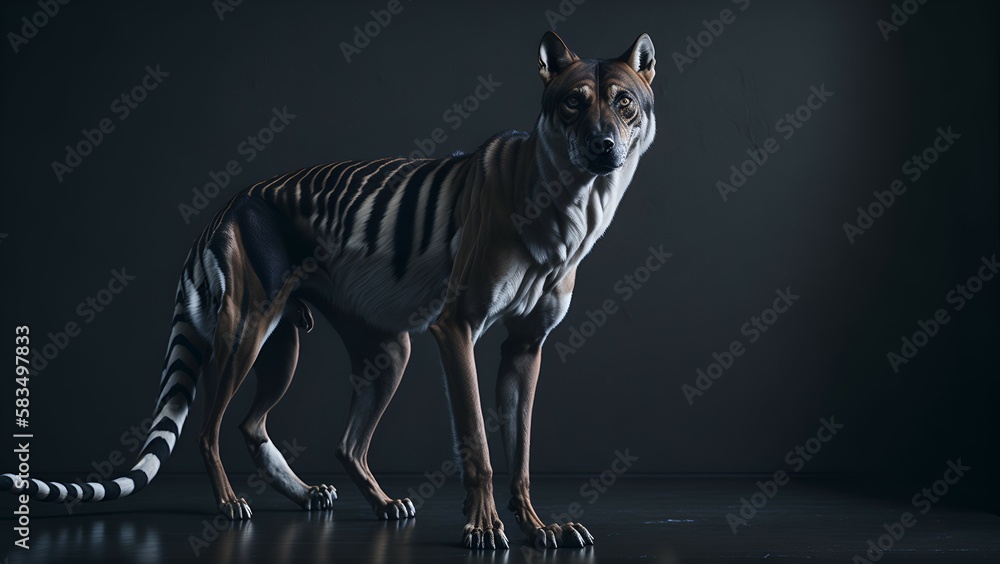 Extinct Tasmanian Tiger: A Realistic 3D Render Illustration of a Rare ...