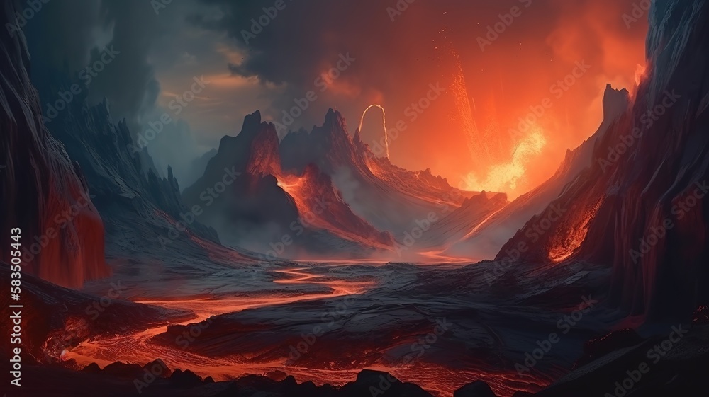 Lava Volcano Fantasy Backdrop, Concept Art, CG Artwork, Realistic ...