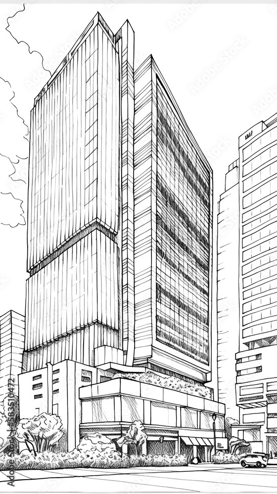 Concept technical design sketches of office buildings and skyscrapers ...