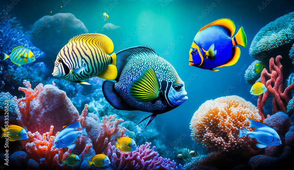 Colorful tropical fish life in the coral reef, animals of the ...