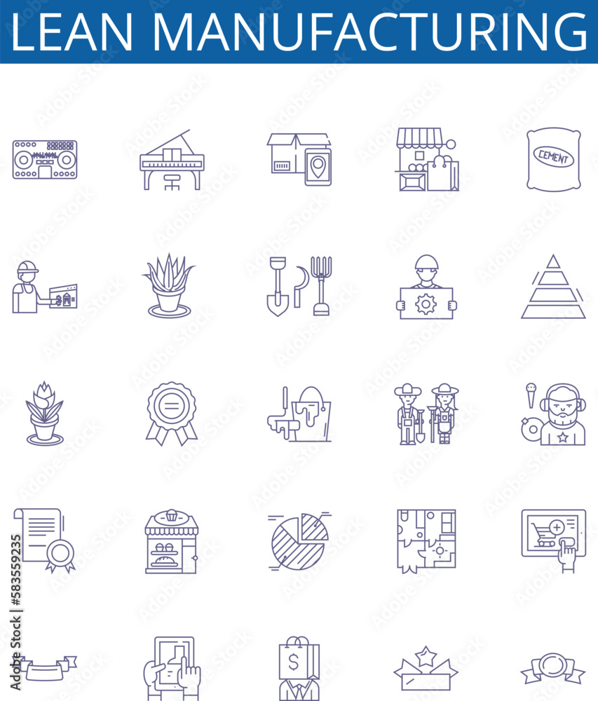 Lean manufacturing line icons signs set. Design collection of Six Sigma ...