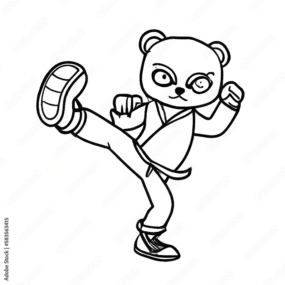 Panda karate kick animal sports activity mascot character vector ...