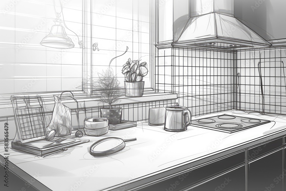 Ilustración de Stock Mockup design for a flat kitchen counter. black ...