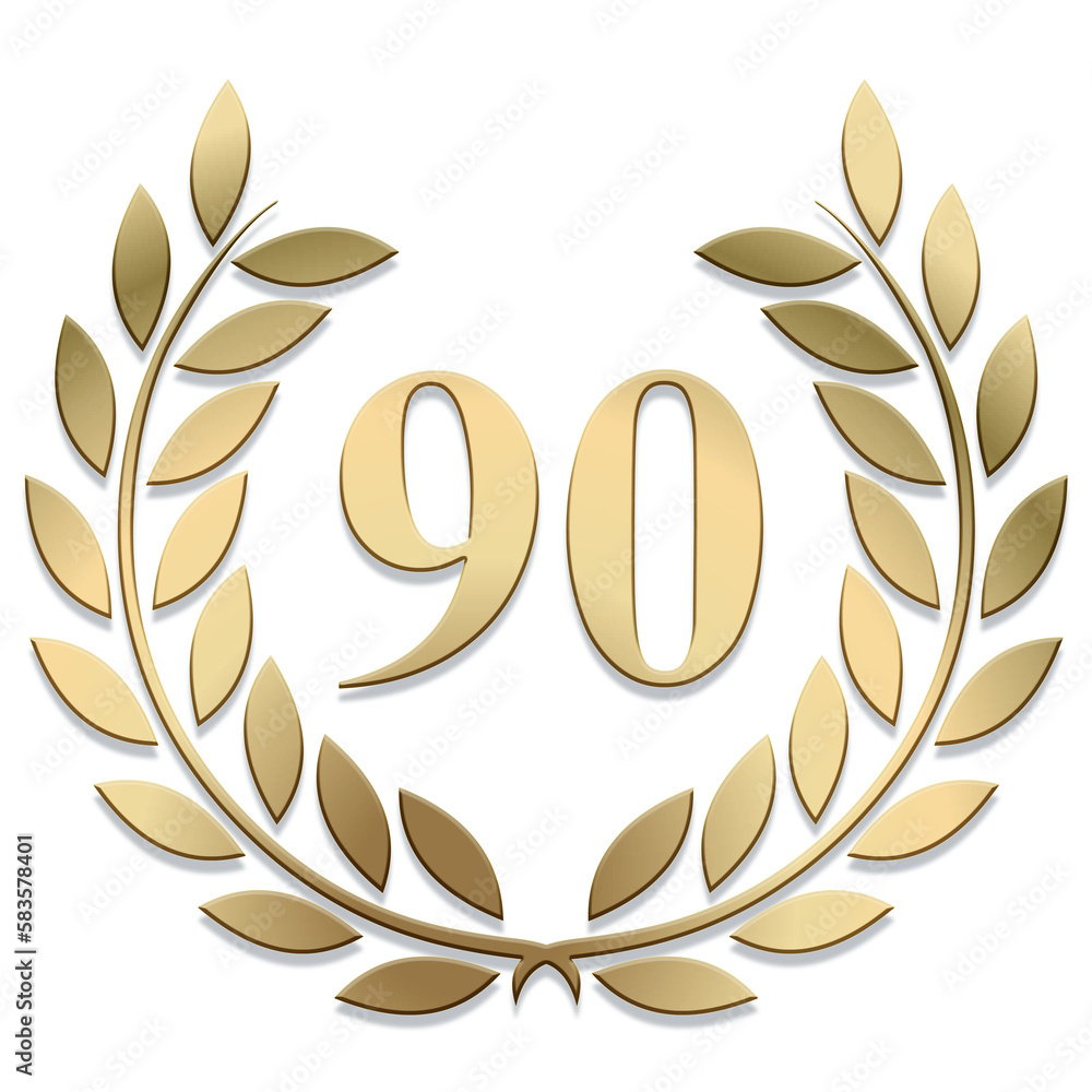 3D Gold PNG laurel wreath number 90 Stock Illustration | Adobe Stock