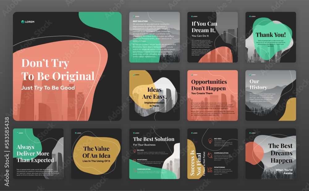 Social media post templates set with cityscape vector illustration on ...