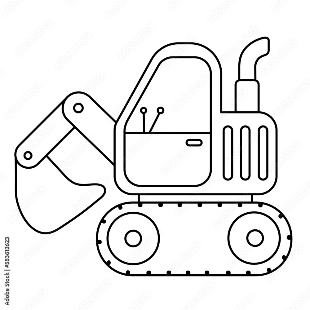 Excavator Coloring Page. Construction Vehicle Coloring Book For ...