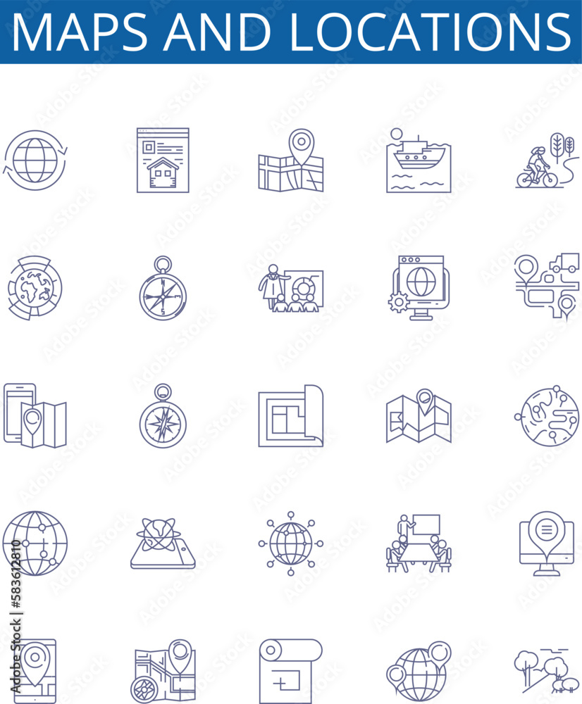 Vector de Stock Maps and locations line icons signs set. Design collection of Maps, Locations ...