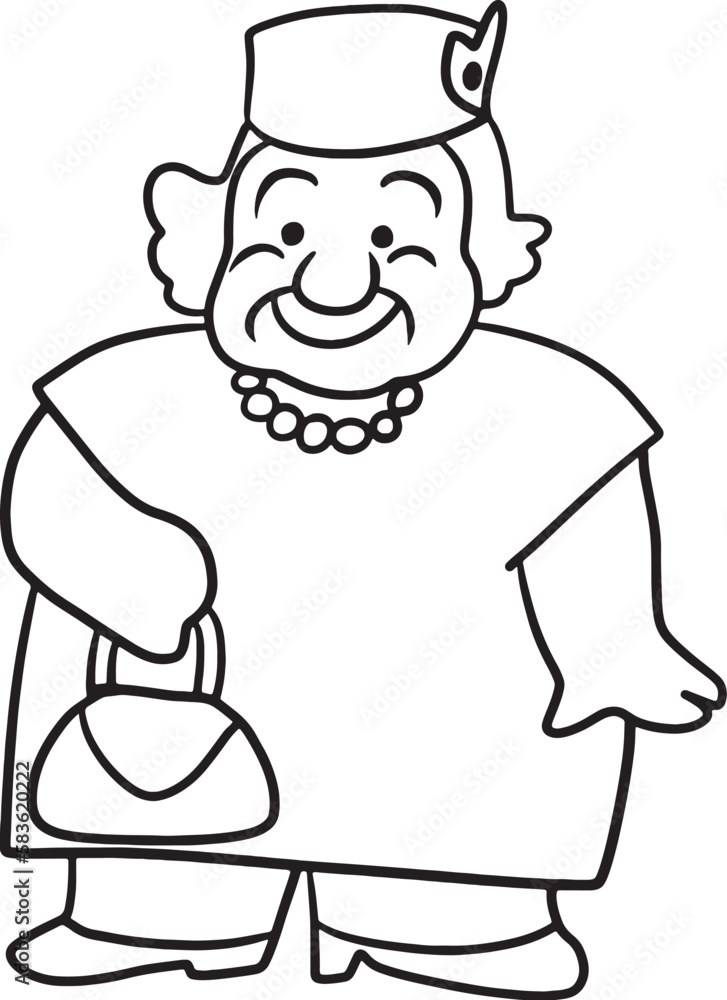 เวกเตอร์ Stock Old woman cartoon doodle kawaii anime coloring page cute ...