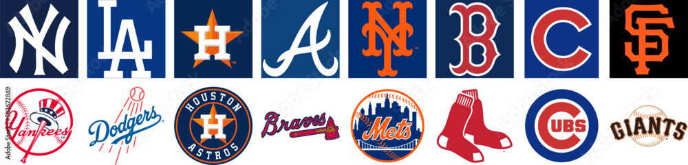 MLB teams logo set. Major League Baseball cap insignia, New York ...