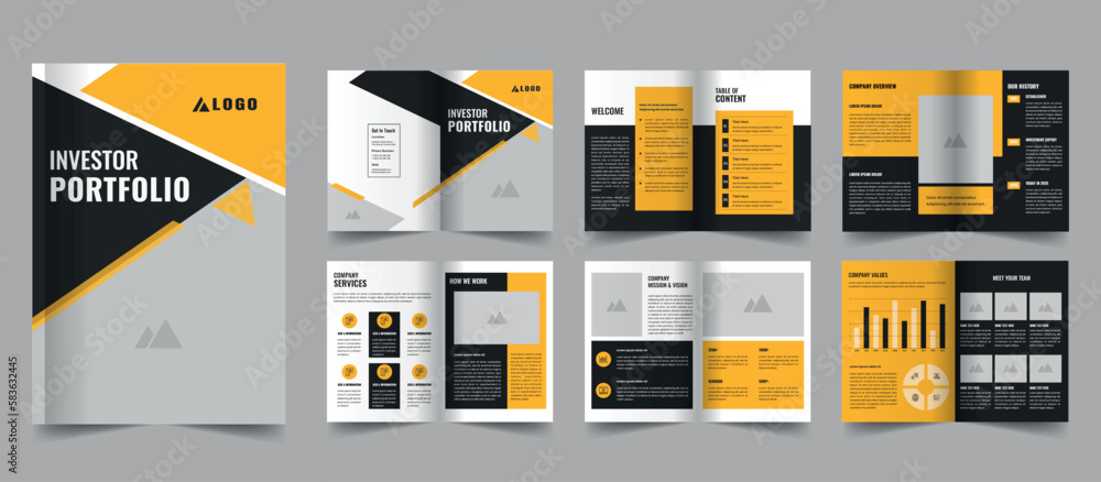 Investor portfolio template design or company profile brochure layout ...