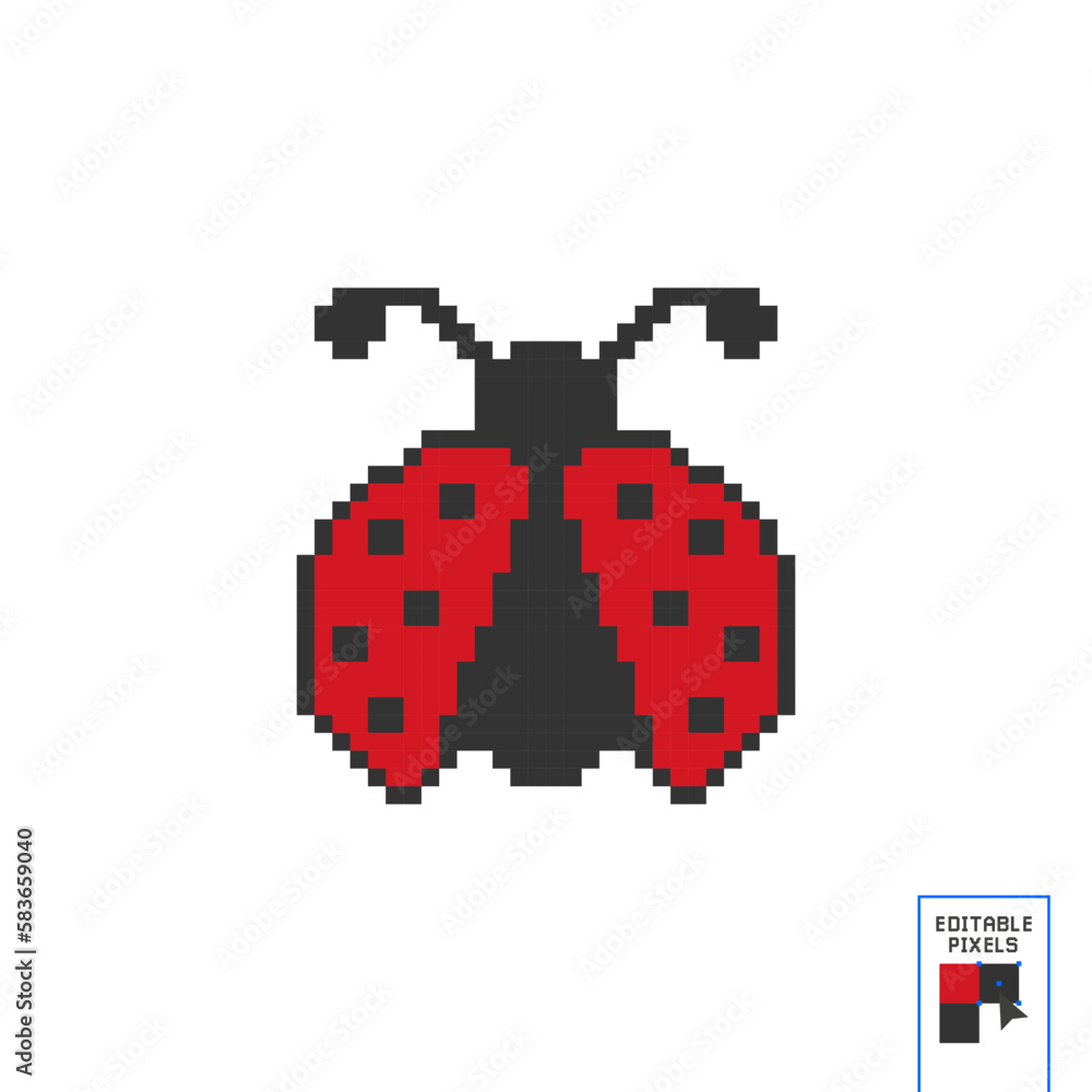 Ladybug pixel art bug insect icon, isolated vector illustration ...