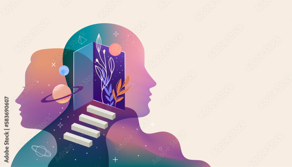 Psychology, Dream, Mental Health concept illustration. Brain ...