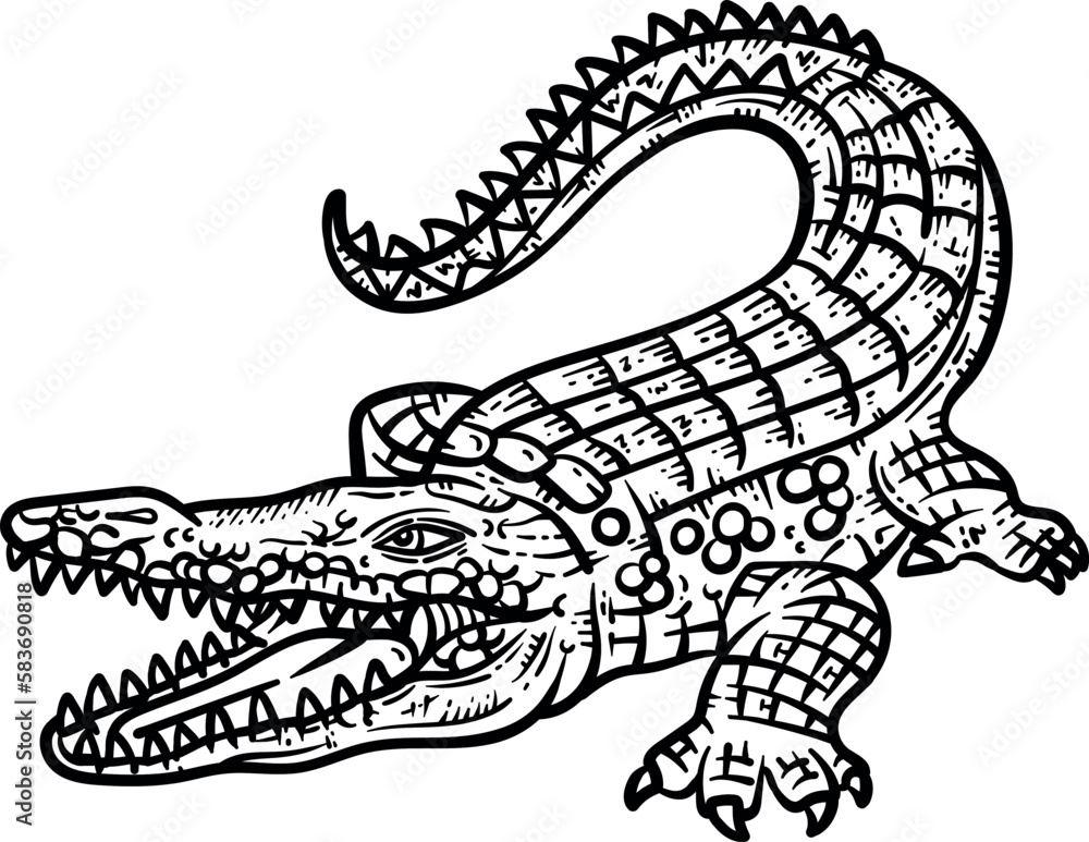 Crocodile Animal Coloring Page for Adult Stock Vector | Adobe Stock