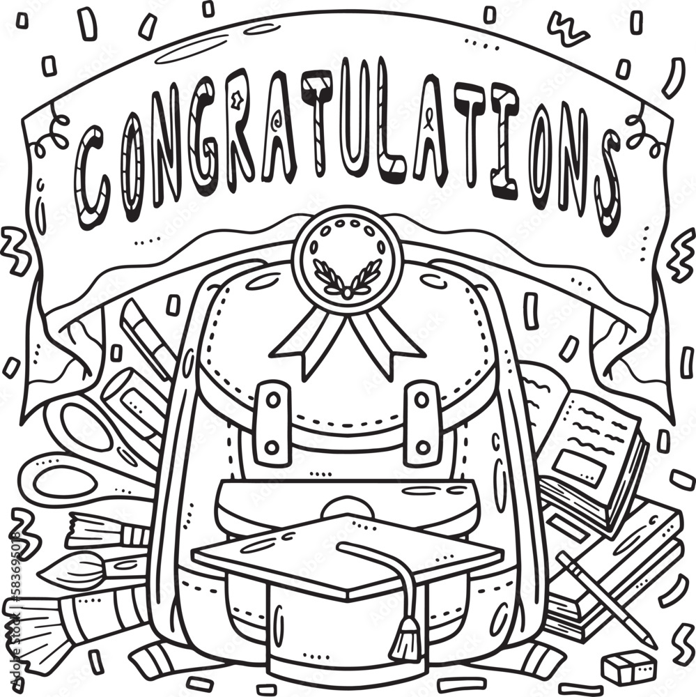 Graduation Day Greeting Coloring Page for Kids Stock Vector | Adobe Stock