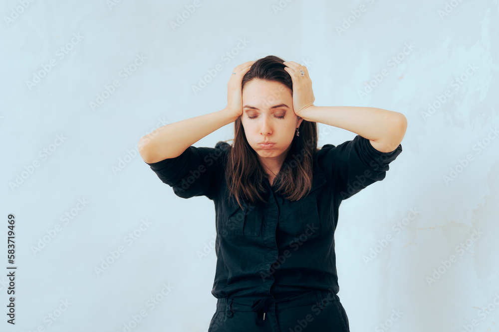 Woman Feeling Stressed Out Having a Migraine. Unhappy lady feeling ...
