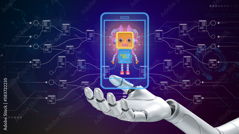 Robot hand shows AI icon provide access information, digital chat bot ...