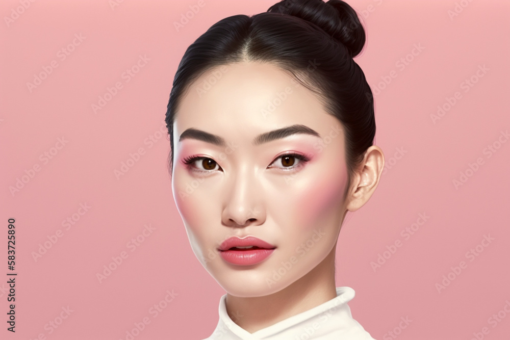 Beautiful asian model with luminous skin on colored background created ...