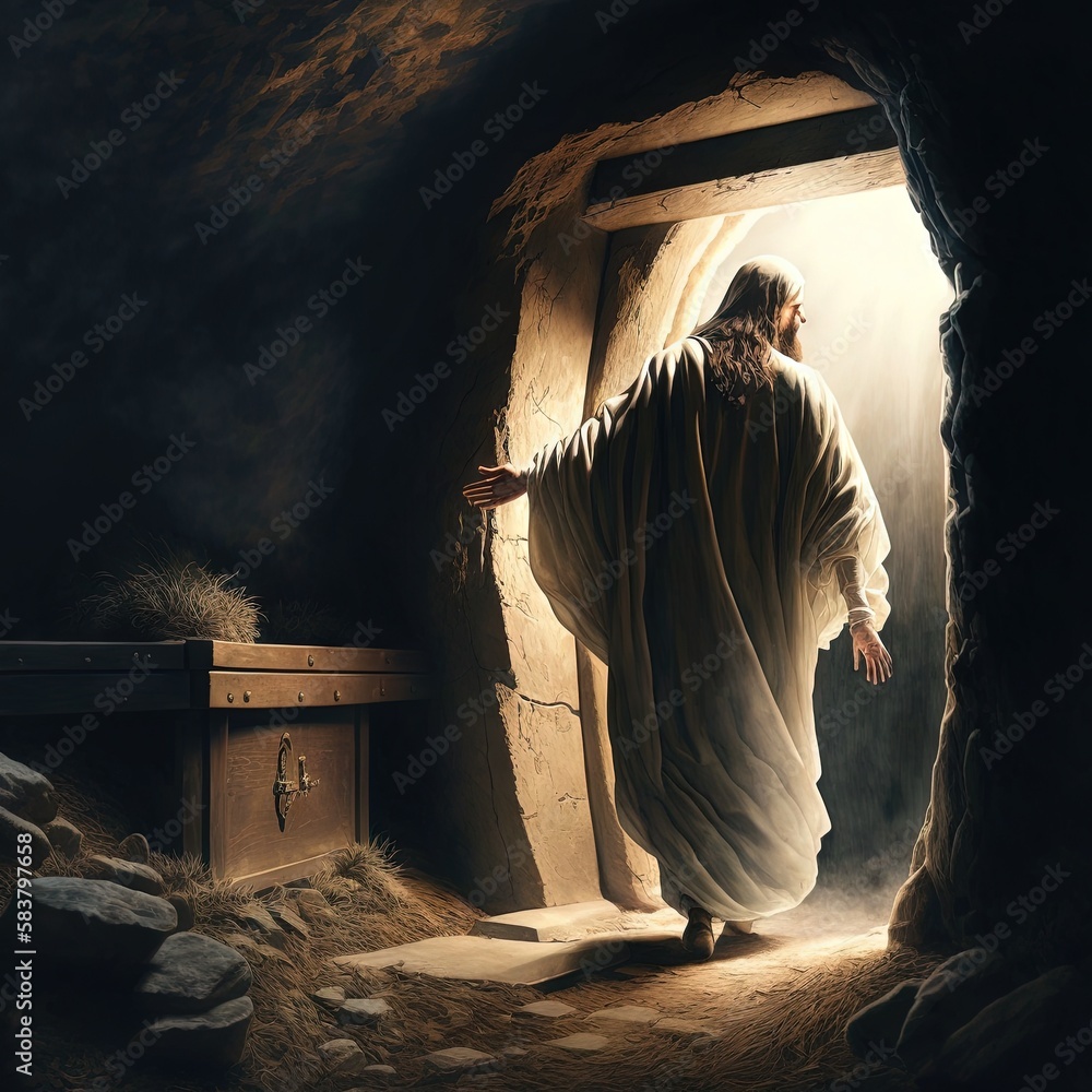 Resurrection of Jesus Christ, empty tomb, Jesus coming out of the tomb ...