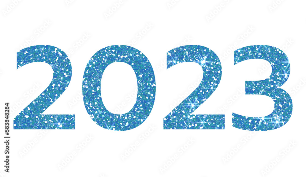 2023 Blue glitter symbol on transparent background. 2023 YEAR. Design ...