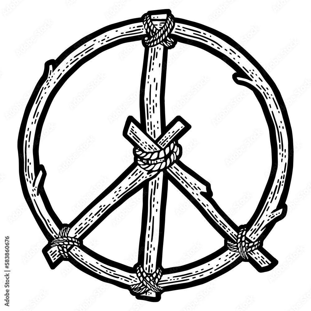 Peace symbol wood tree line art sketch PNG illustration with ...