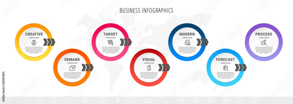 Business vector infographics with 7 circles and arrows. Timeline ...