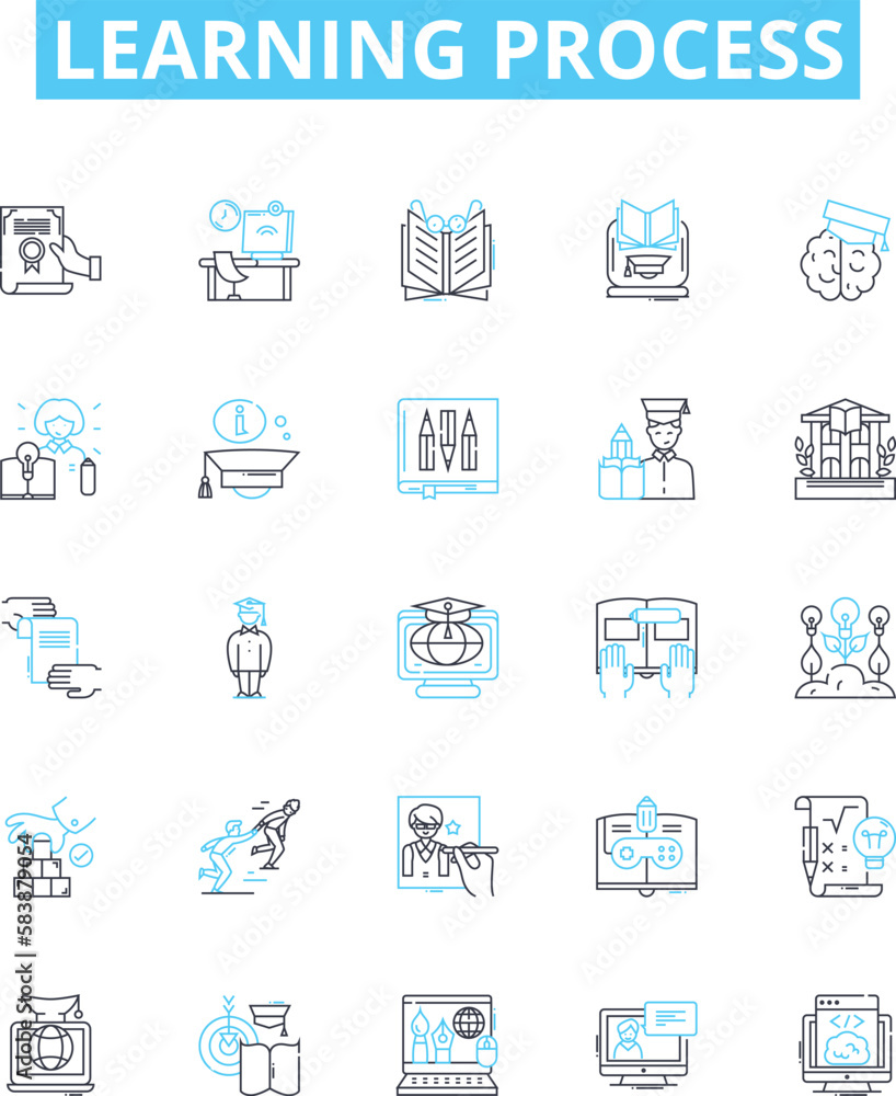 Learning process vector line icons set. Knowledge, Education ...