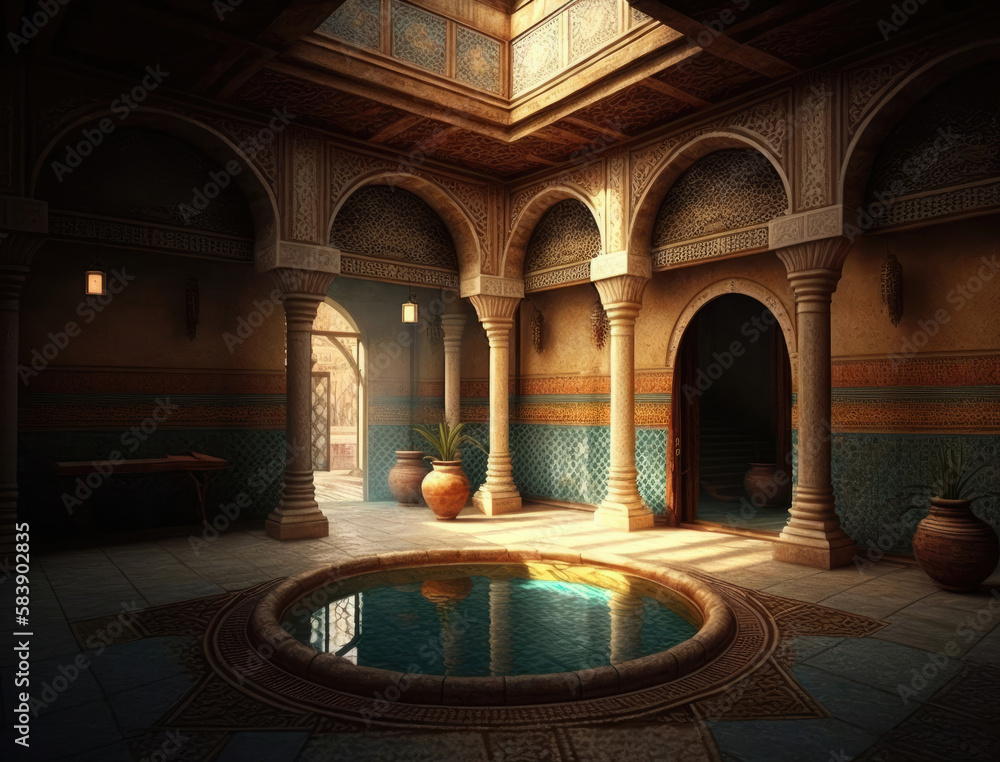 Hamam interior, Turkish bath. Turkish hammam. Ancient interior Oriental ...