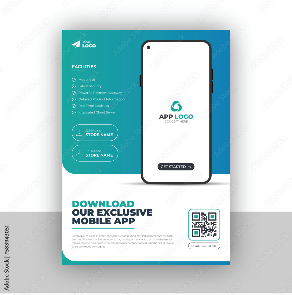 Flyer design or brochure cover template for mobile application design ...