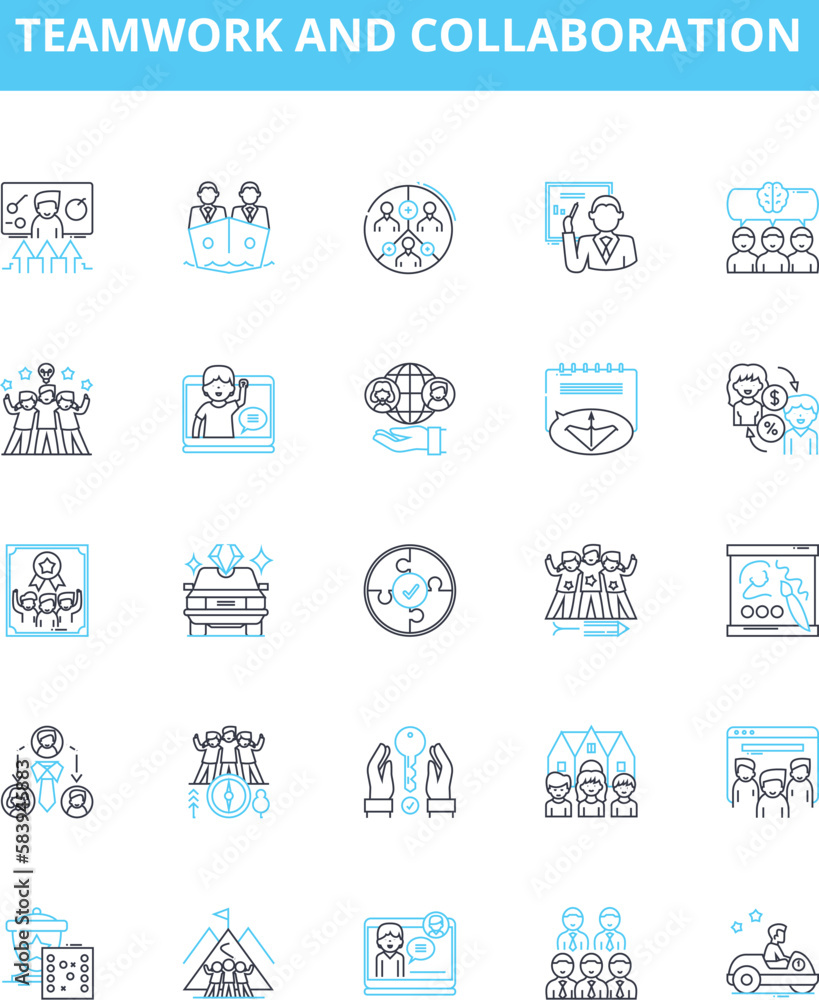 Teamwork and collaboration vector line icons set. Collaboration ...