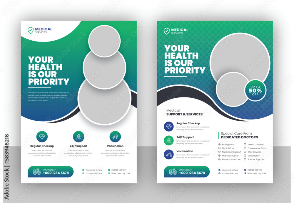 Medical healthcare flyer design and brochure cover page design template ...
