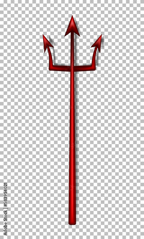 3d realistic bright red demon trident. Three dimensional bloody devil ...