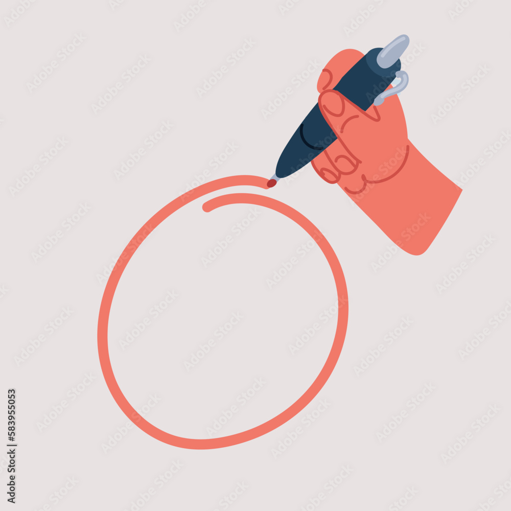 Vector illustration of Red circle pen draw. Highlight hand drawn circle ...