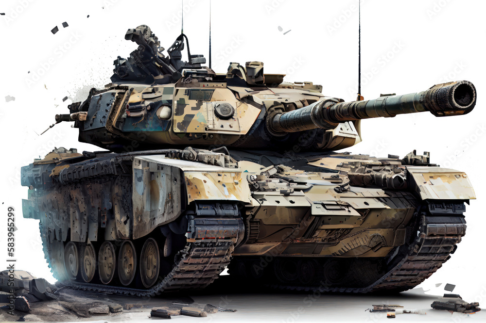 Ilustración de Stock Military tank side view isolated on white, with ...