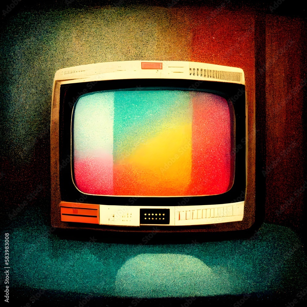 Vintage TV turned on with RGB screen and old background created with ...