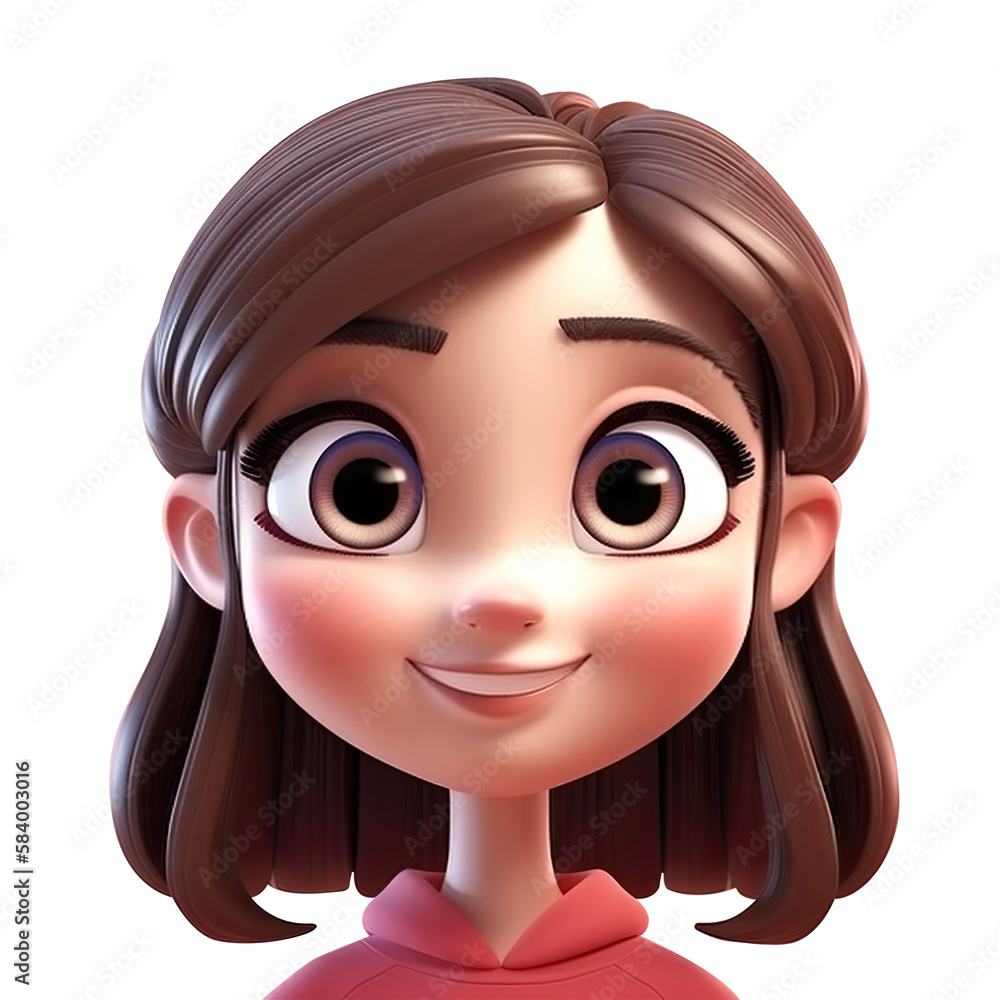 3D avatar illustration of smiling happy girl. Cartoon close up portrait ...