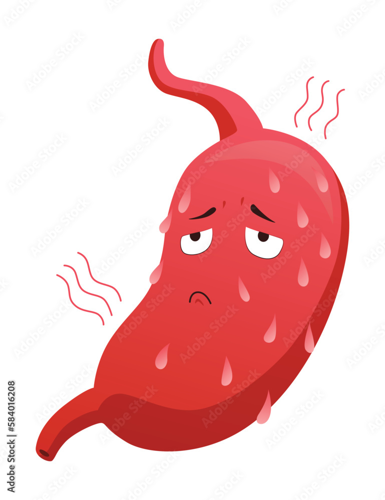 Stomach troubles icon. Sad suffering sick human stomach. Vector flat ...