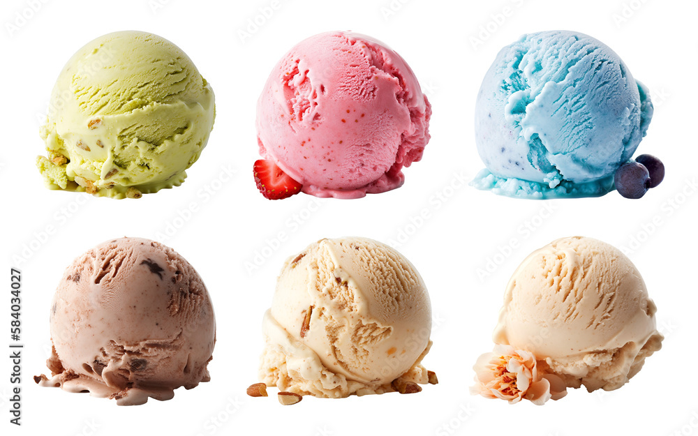 Colorful ice cream scoops on a transparent background. Generative AI Stock Illustration | Adobe ...