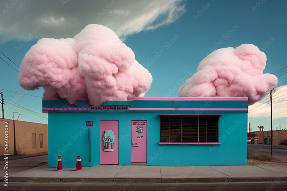 entrance to the candy store pink exterior with free space for logo and ...