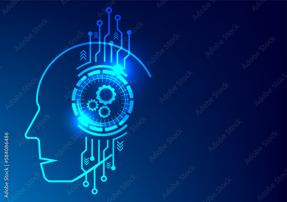 AI. Artificial intelligence. Chat with ai. GPT Technology communication, blue background ...