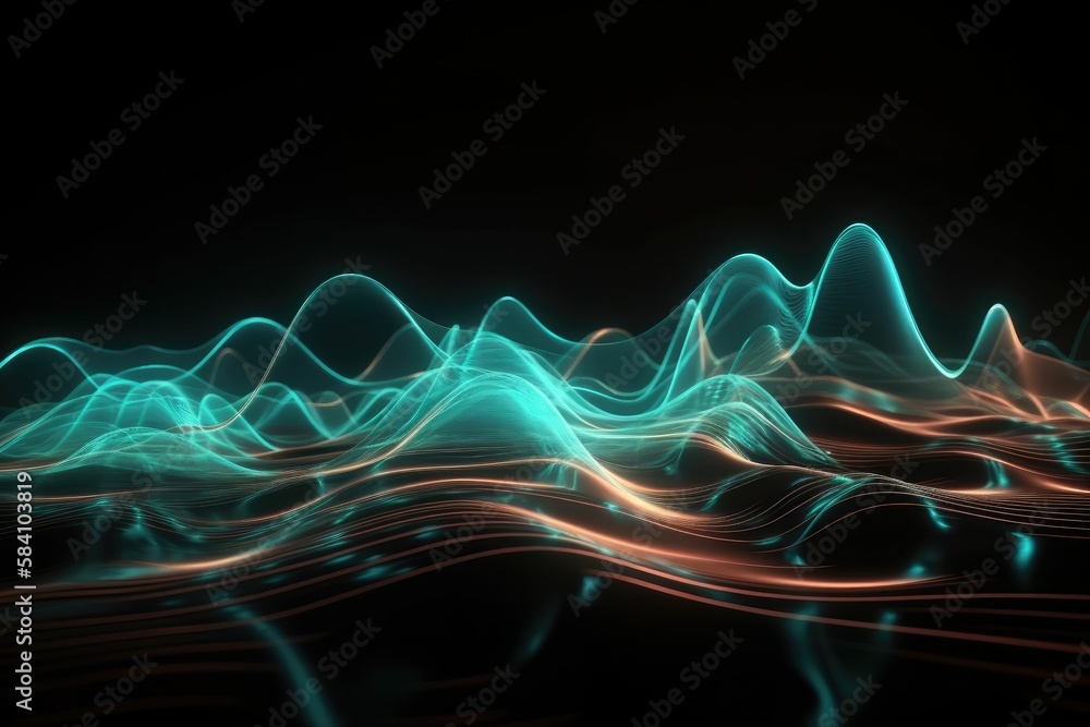floating analog digital waves and wave-forms on a black background ...