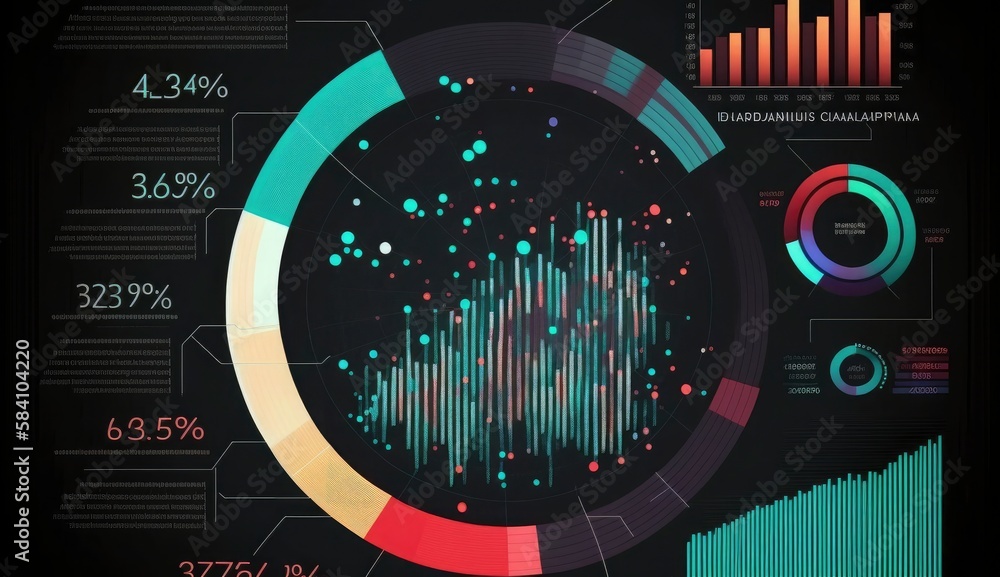 Big data analytics report. Infographic with graph and chart on abstract ...