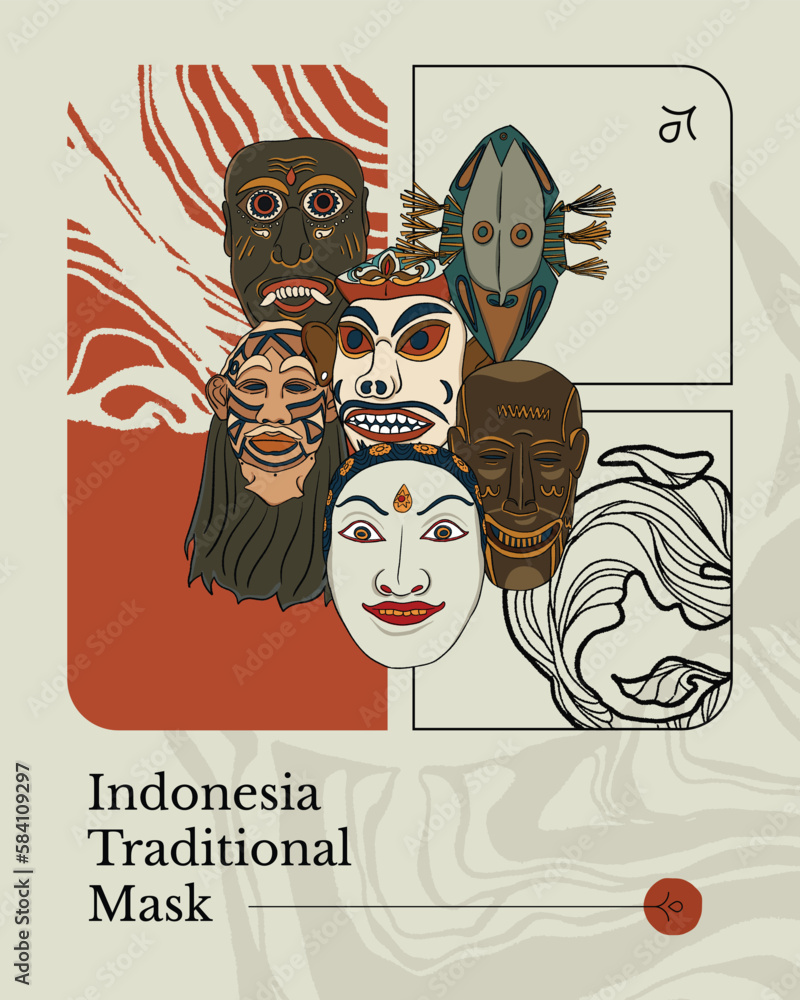 indonesia traditional mask handrawn illustration ethnic culture design ...