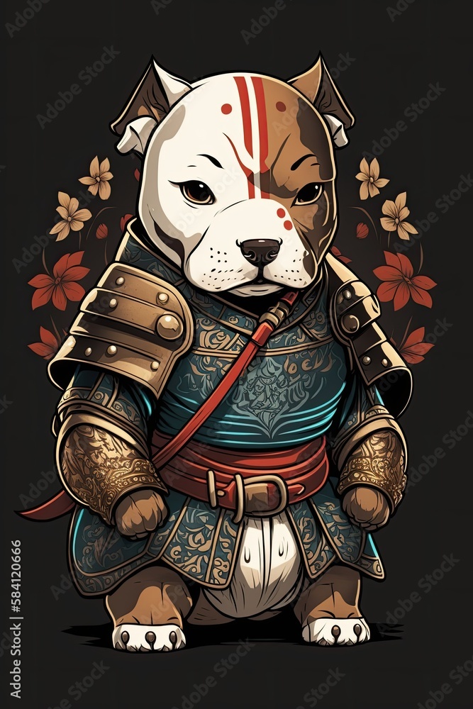 Samurai Armor American Pit Bull Terrier dog Chibi Illustration: Cute ...
